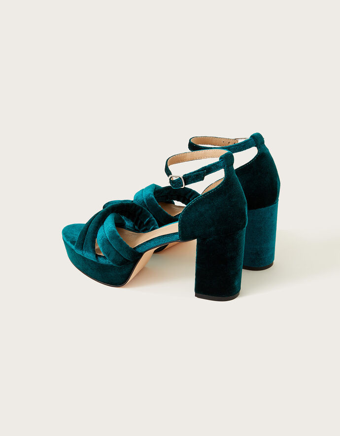 Velvet Padded Platform Heeled Sandals Teal