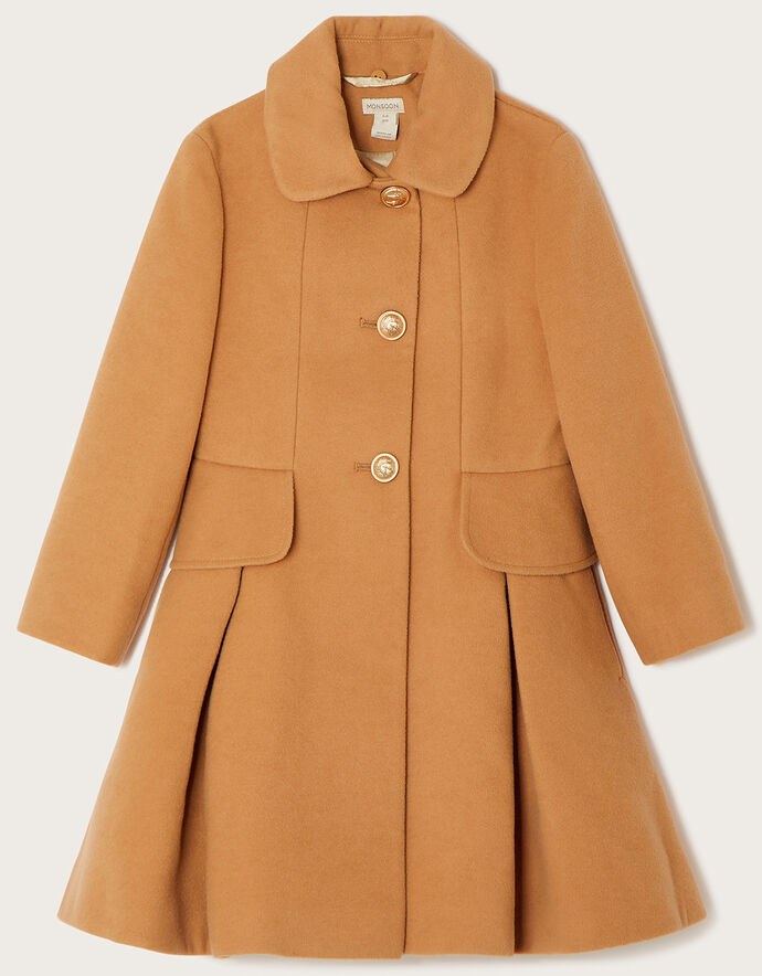 Bustle Back Bow Coat with Faux Fur Collar Camel