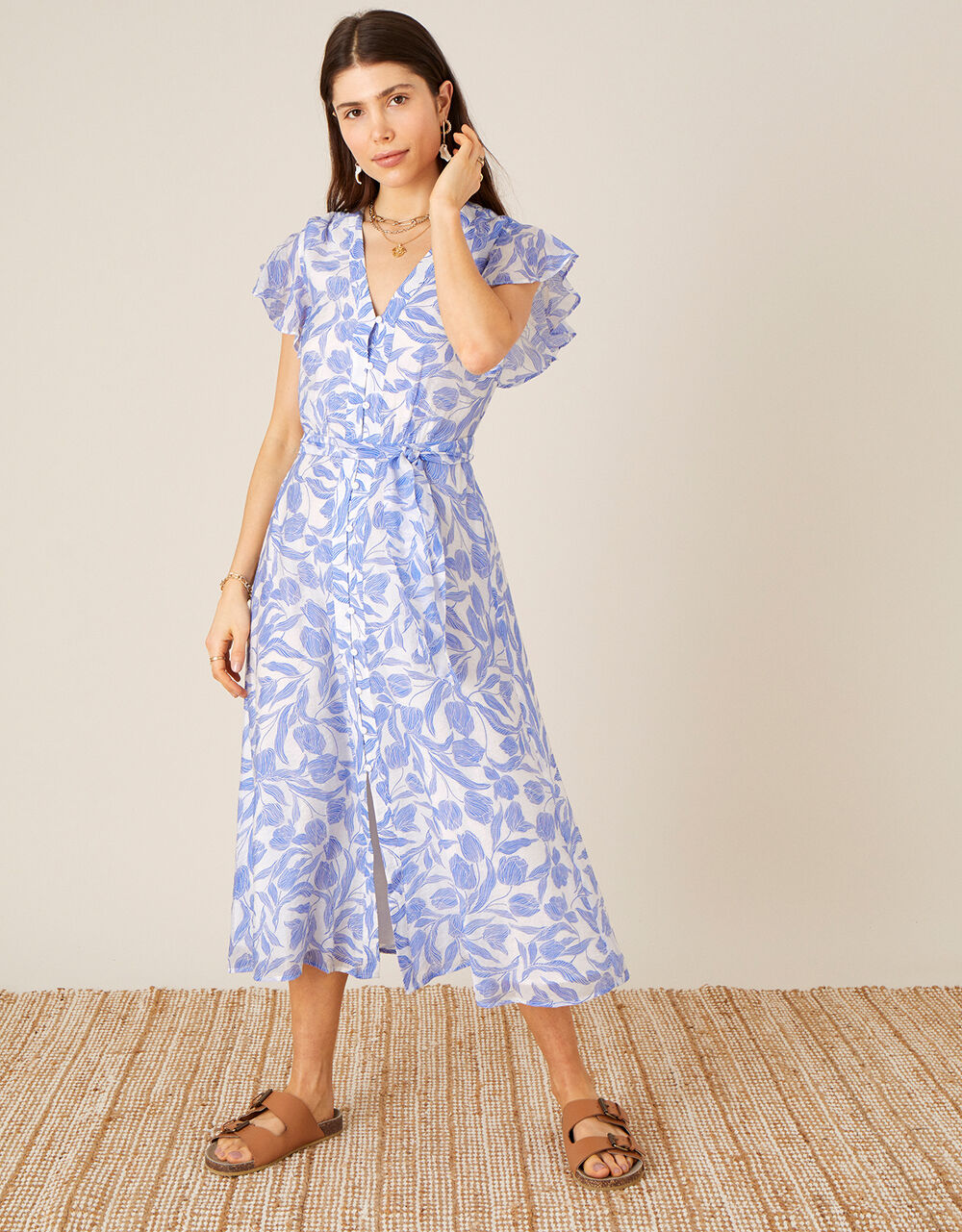 Tulip Print Midi Dress Blue | Day Dresses | Monsoon UK.