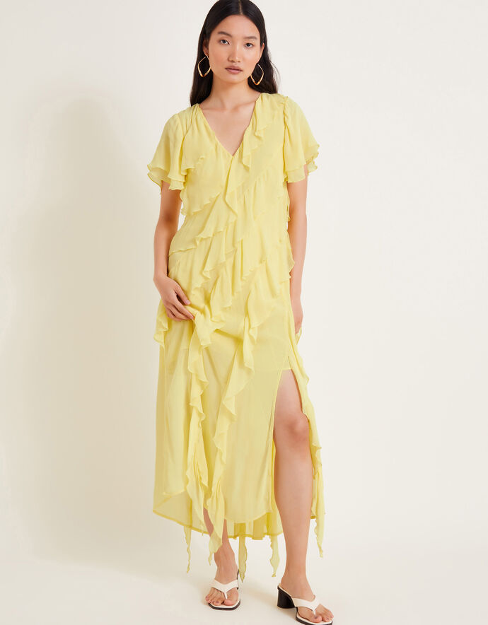 Renata Ruffle Maxi Dress Yellow | Evening Dresses | Monsoon UK.