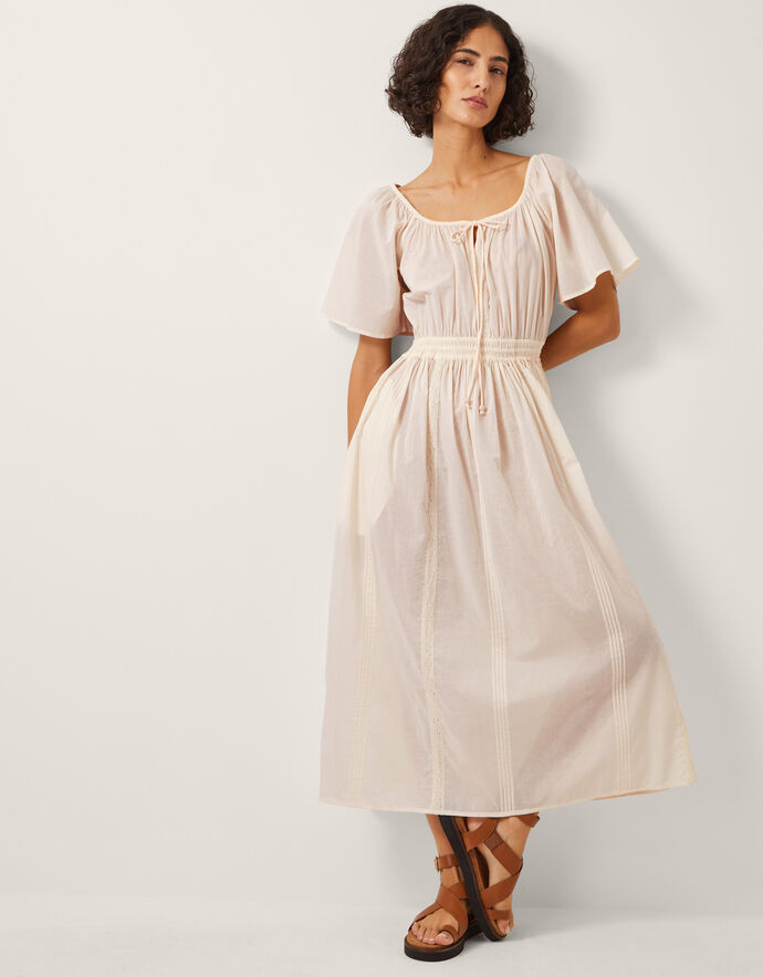 Lane Pintuck Lace Midi Dress Ivory