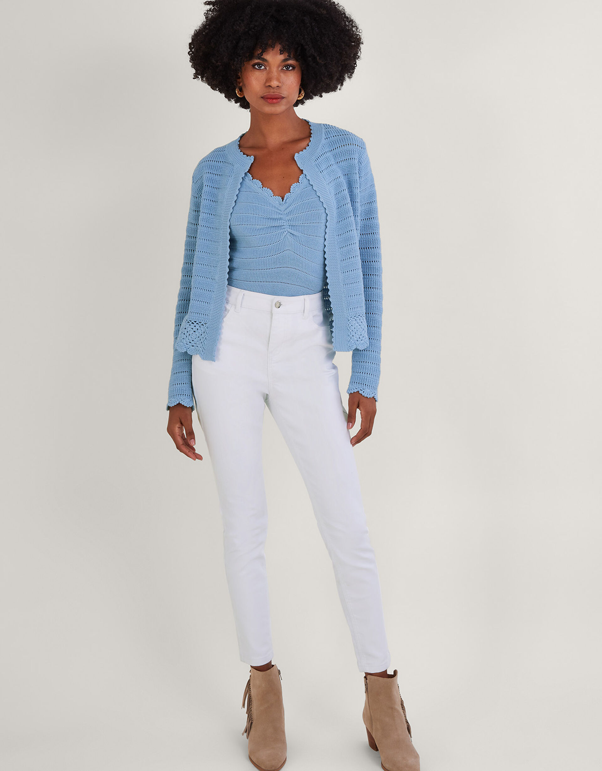 Pointelle Knit Cardigan Blue | Cardigans | Monsoon UK.