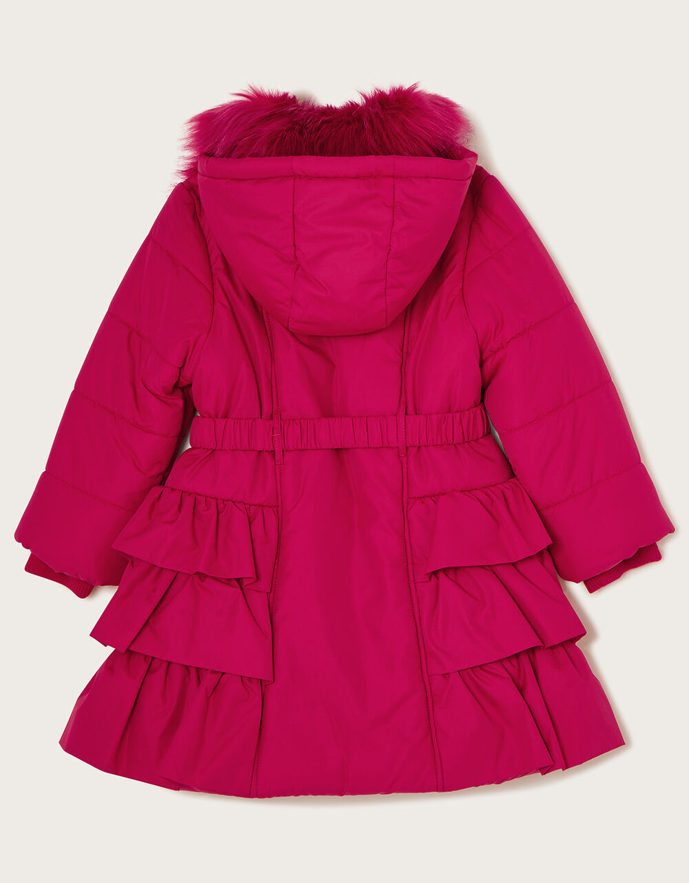 Tiered Belted Padded Coat Red