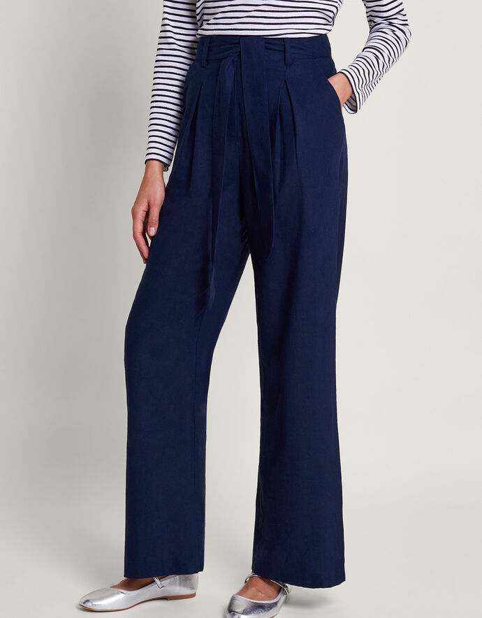 Mabel Regular Length Linen Trousers Blue | Trousers & Leggings ...