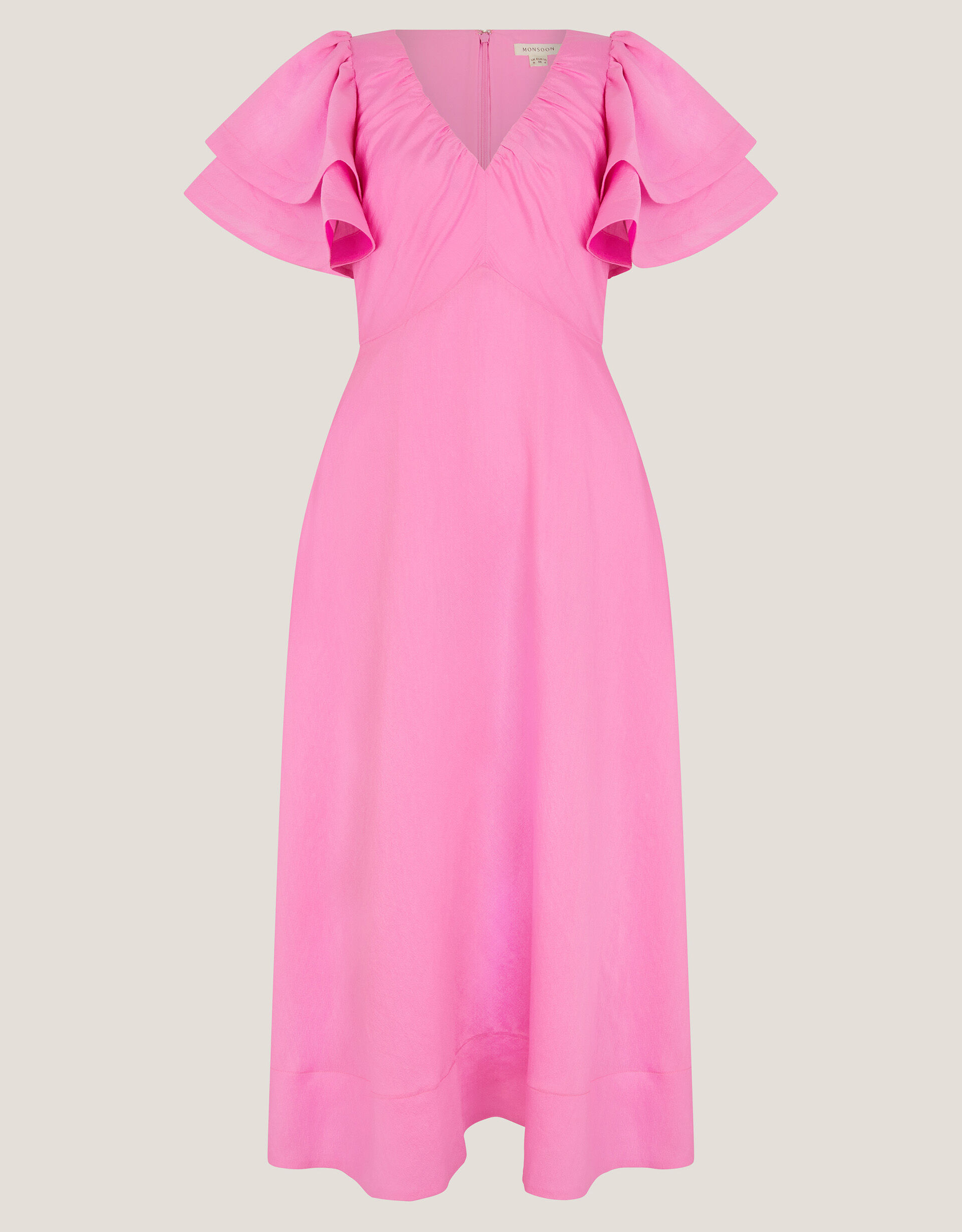 Patricia Ruffle Sleeve Midi Dress Pink | Evening Dresses | Monsoon UK.