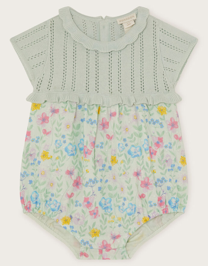 Newborn Knit Floral Bodysuit Blue