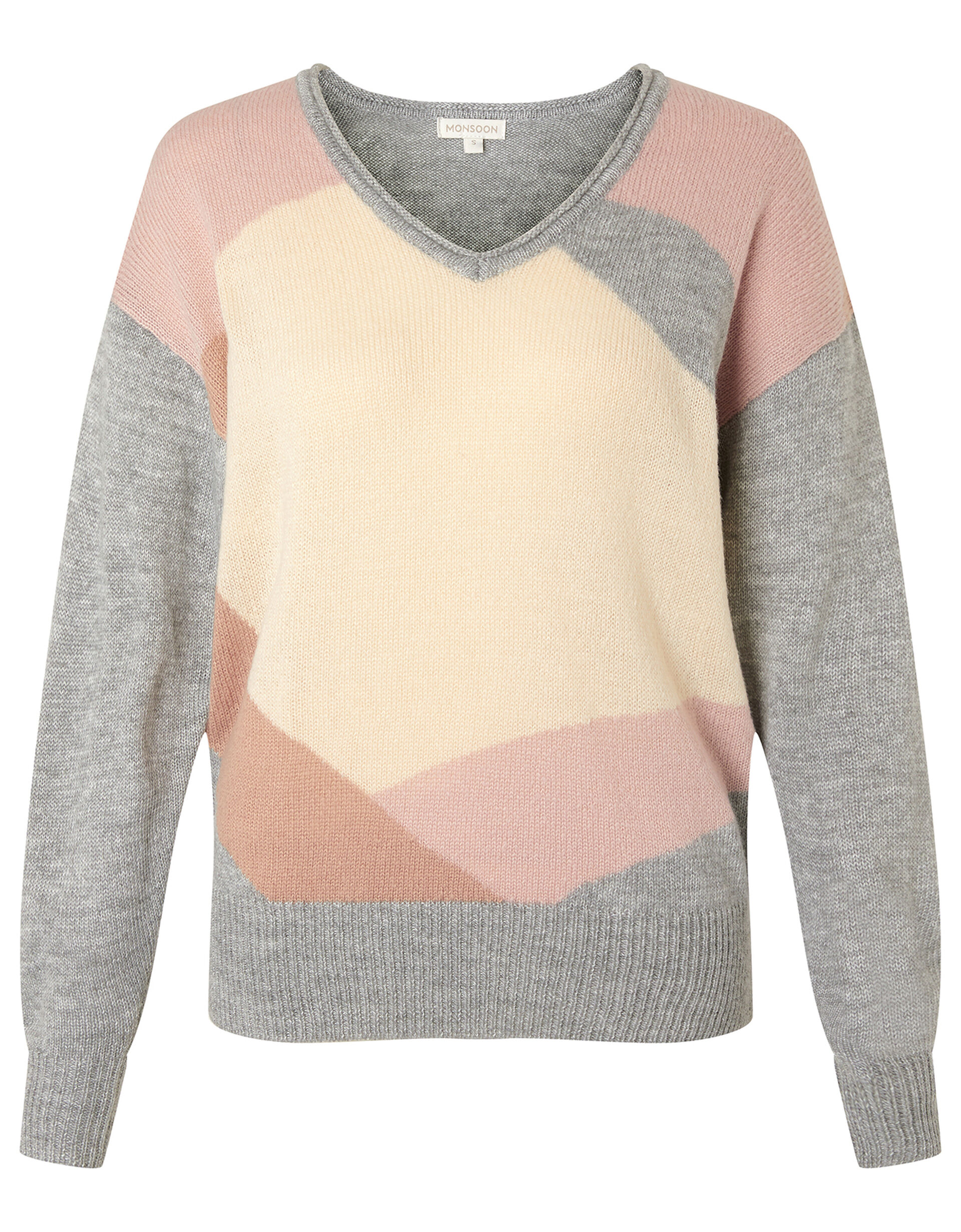 Colour-Block Jumper Grey | Jumpers | Monsoon UK.