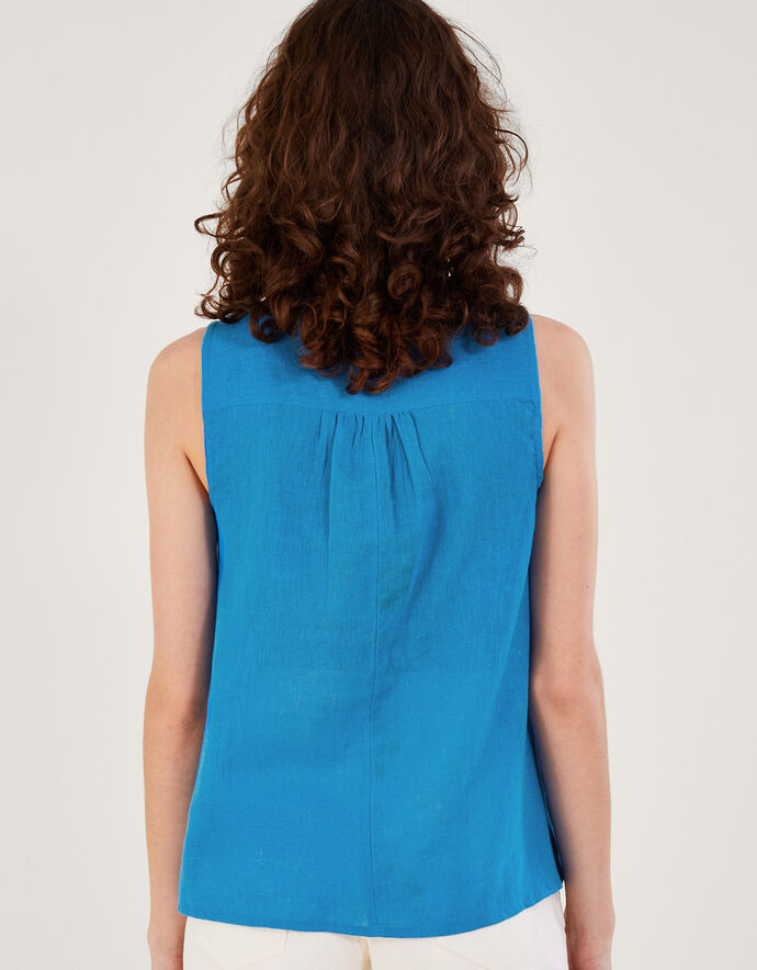 Long Line Tank Top in Linen Blend Blue