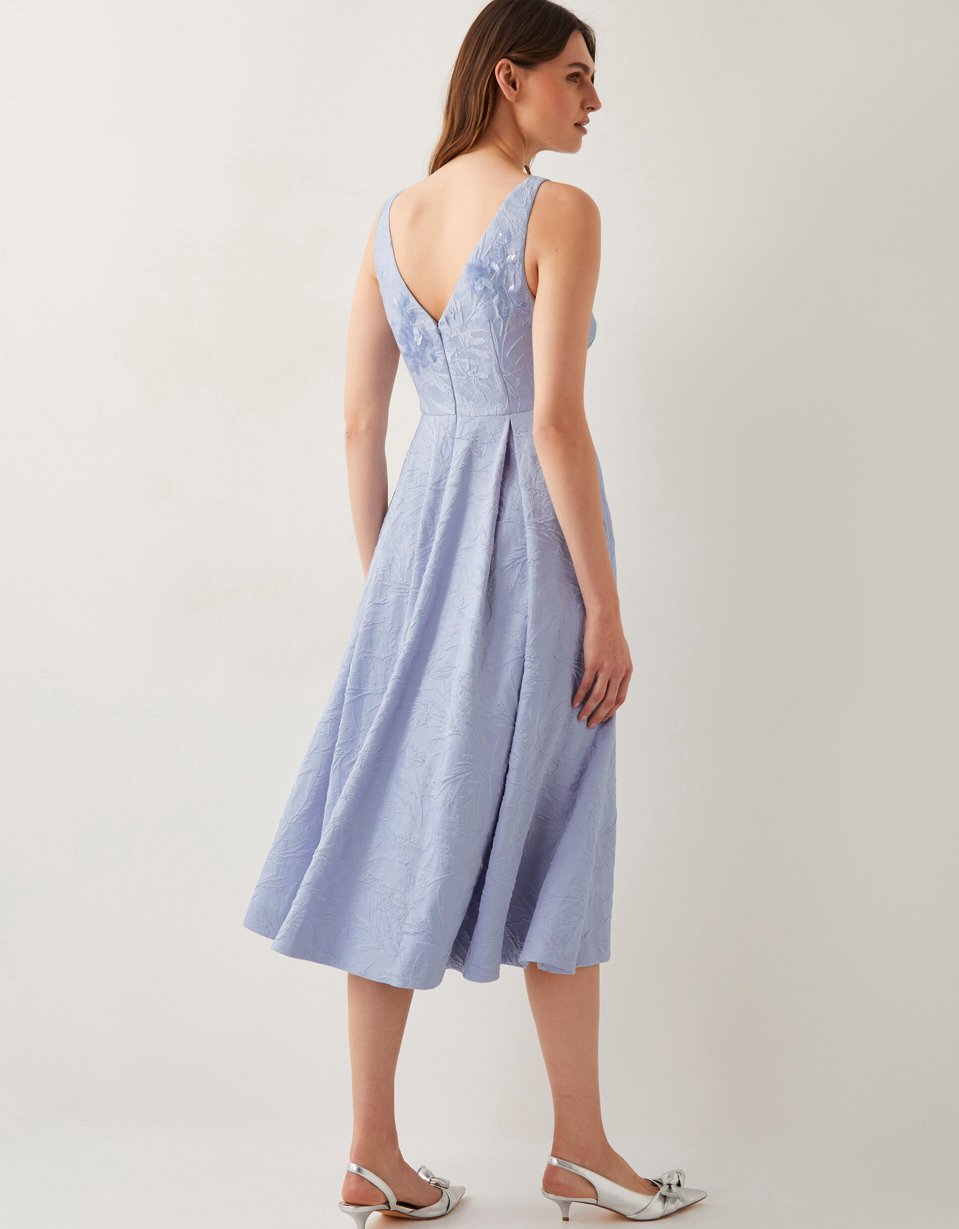 Fallon Hand-Beaded Jacquard Midi Dress Blue | Evening Dresses | Monsoon UK.