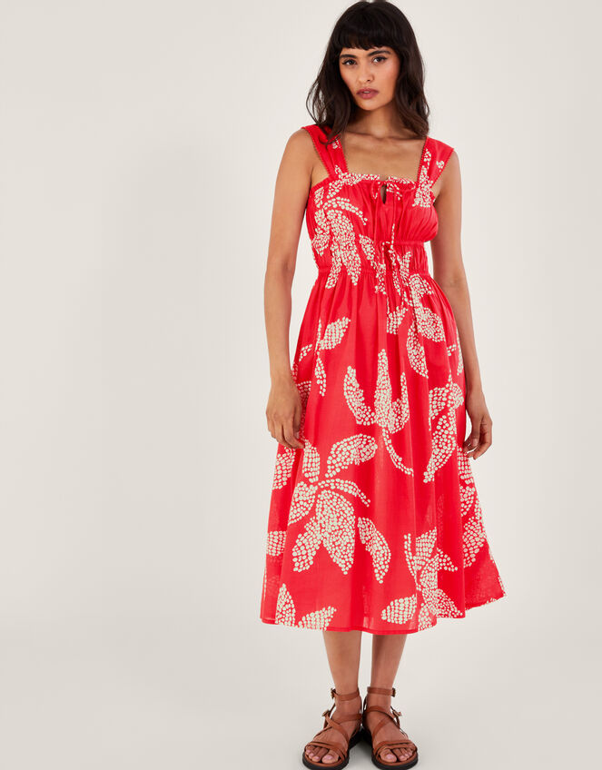 Palm Spot Print Midi Sundress Red