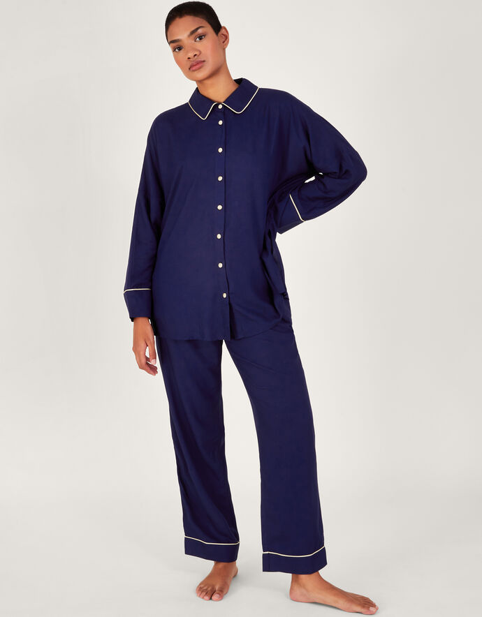 Pru Peacock Embroidered Pyjama Set Blue | Pyjamas | Monsoon UK.