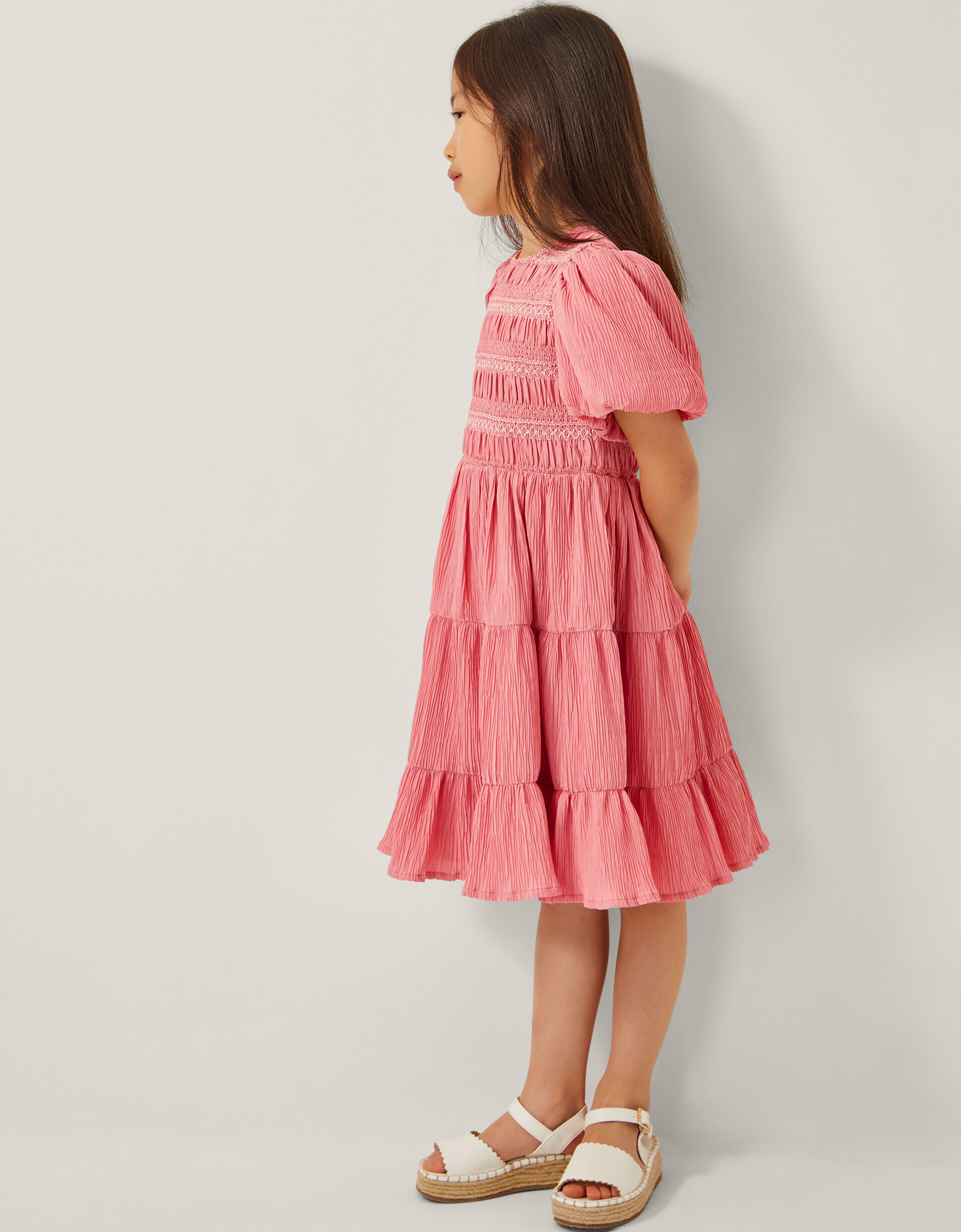 Smocked Puff Sleeve Dress Pink | Girls' Dresses | Monsoon UK.