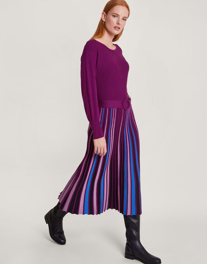 Slash Neck Pleated Skirt Dress with LENZING™ ECOVERO™ Purple