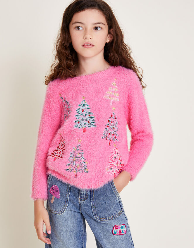 Embroidered Christmas Tree Jumper Pink | Girls' Cardigans | Monsoon UK.