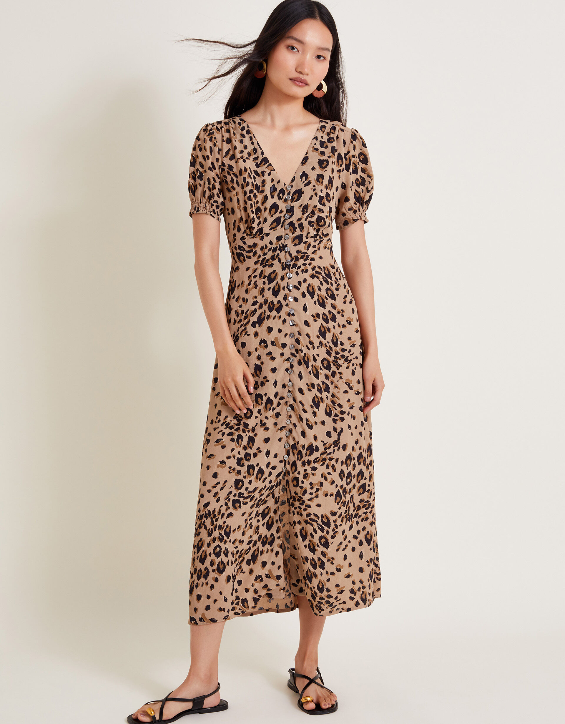 Raife Midi Leopard Print Tea Dress Natural | Day Dresses | Monsoon UK.