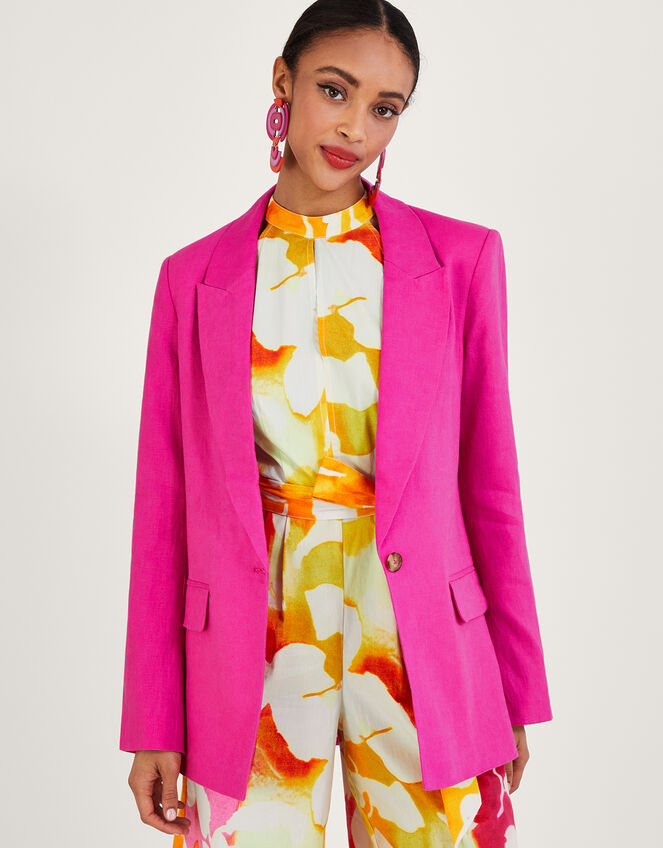 Stella Jacket in Linen Blend Pink | Women's Jackets | Monsoon UK.