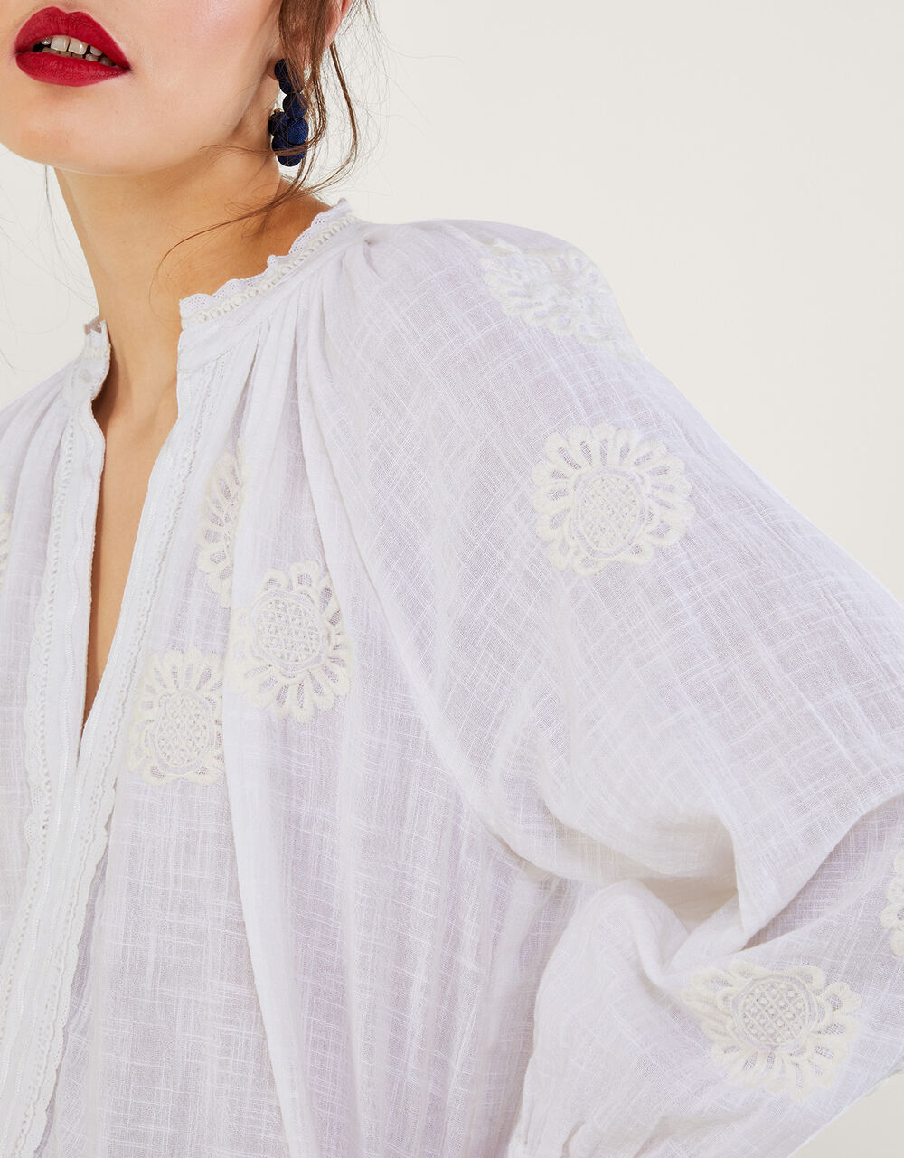 Embroidered Detail Overhead Shirt White | Tops & T-shirts | Monsoon UK.