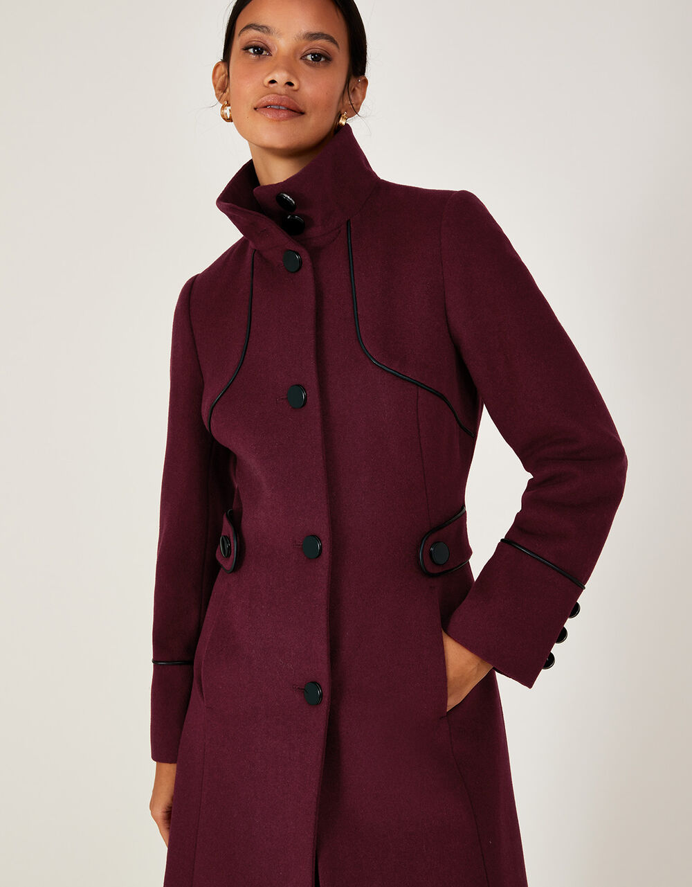Fiona PU Tipped Funnel Coat Red | Women's Coats | Monsoon UK.