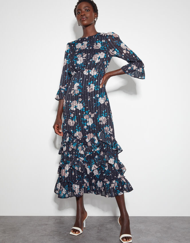 Drew Floral Burnout Midi Dress Blue | Evening Dresses | Monsoon UK.