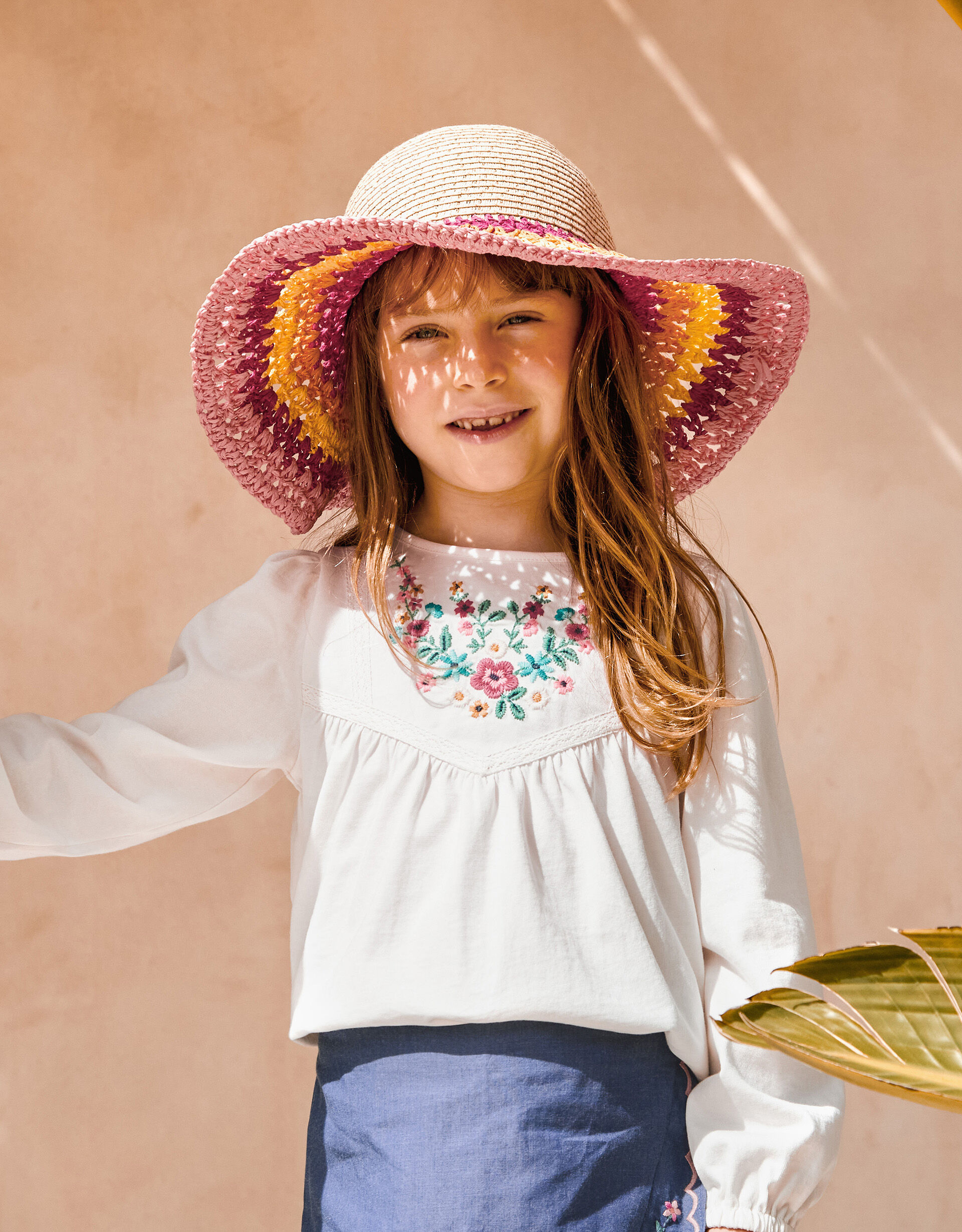 Long Sleeve Floral Embroidered Top Cream | Girls' Tops & T-shirts ...