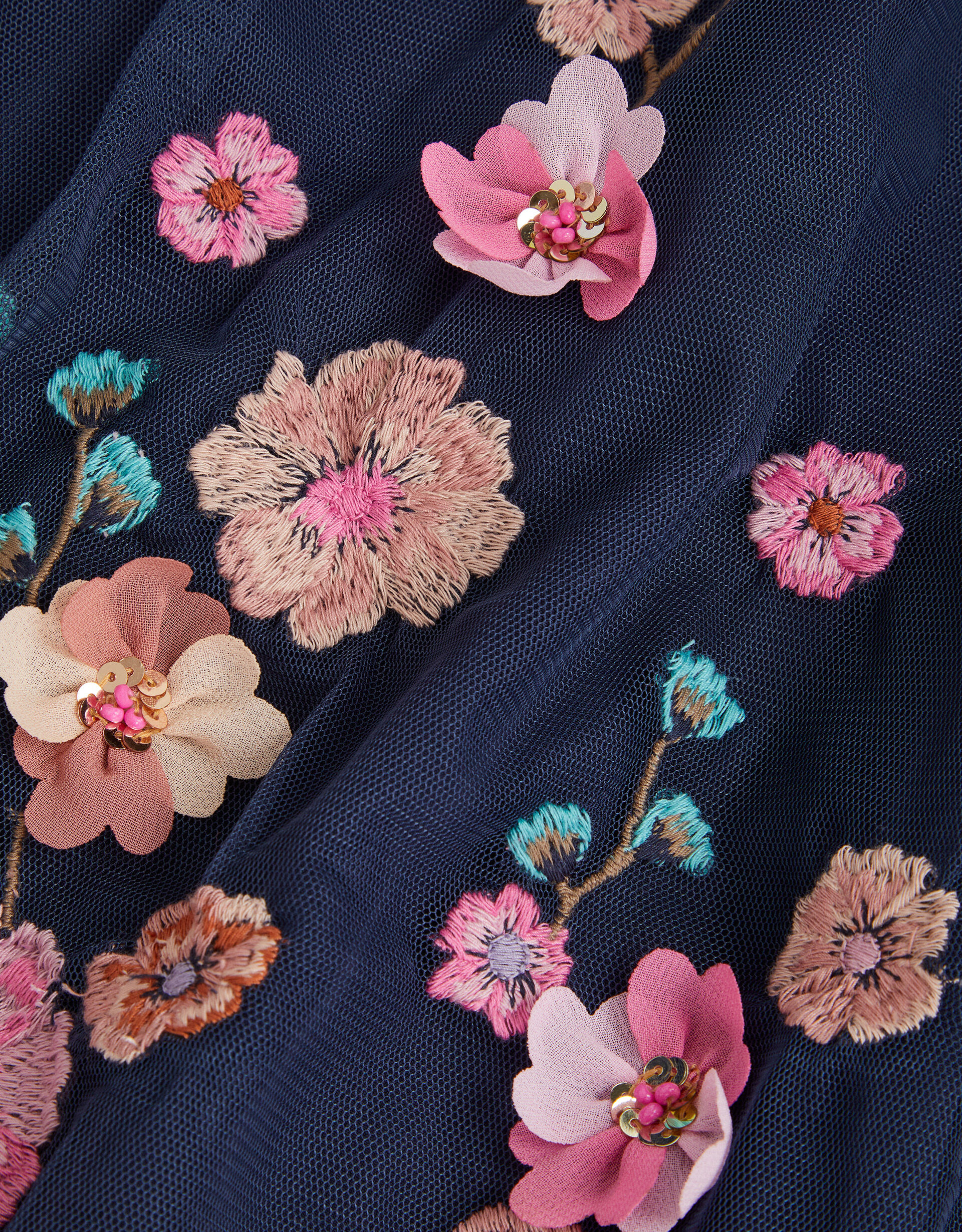 Floral Embellished Mesh Dress Blue | Girls' Dresses | Monsoon UK.