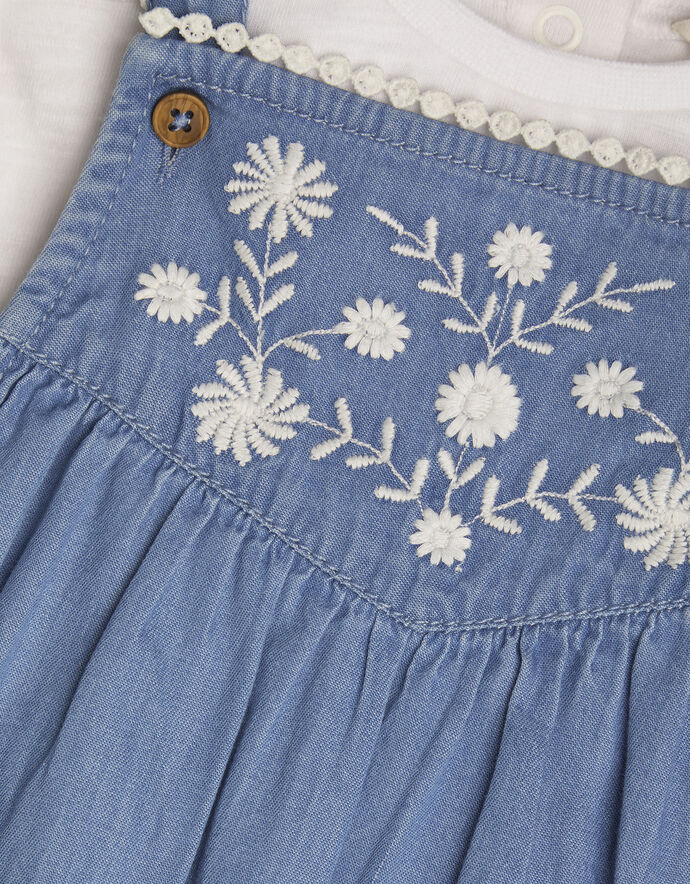 Baby Chambray Embroidered Dungarees Blue | Baby Girl Outfits & Rompers ...