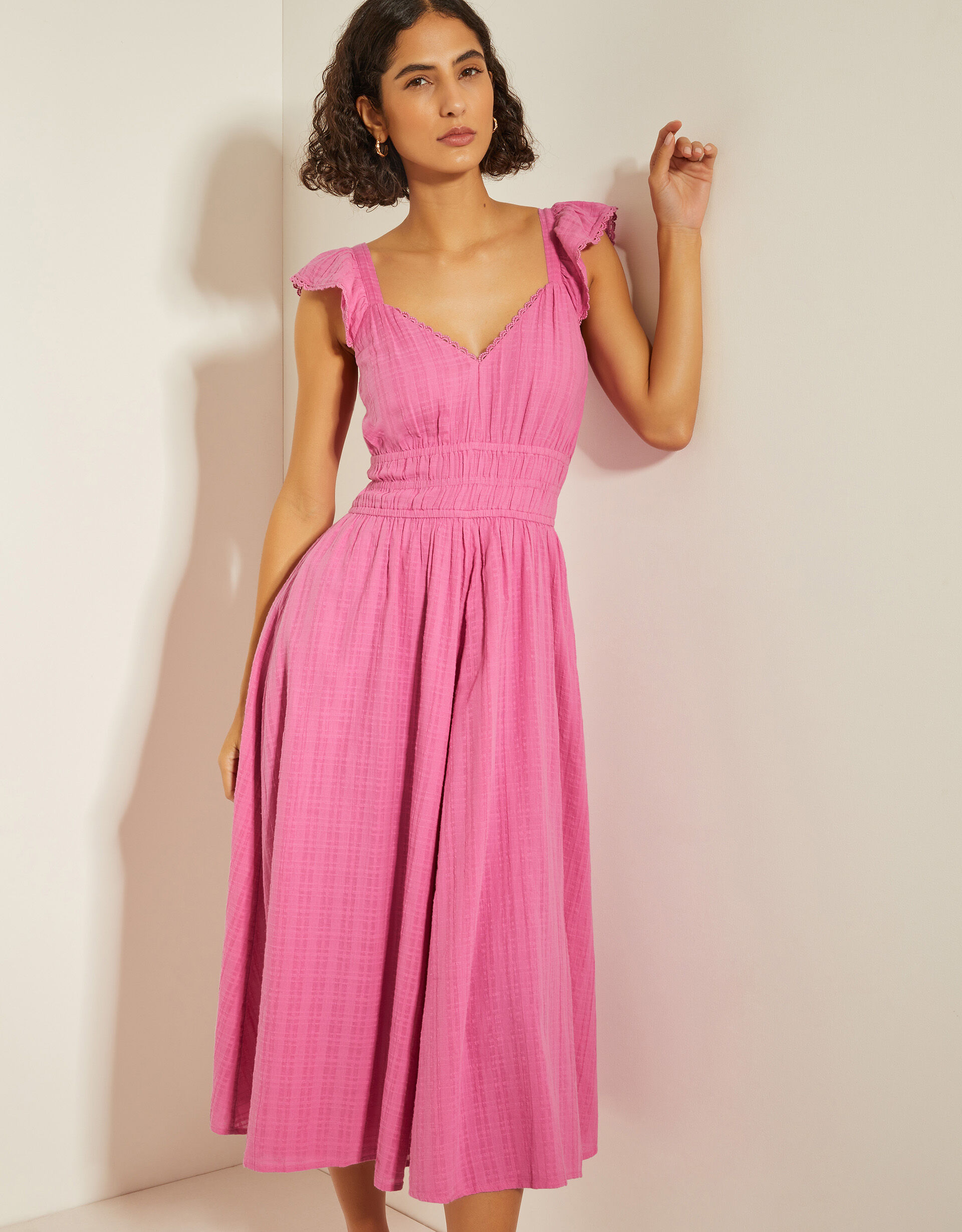 Marlee Ruffle Midi Sun Dress Pink