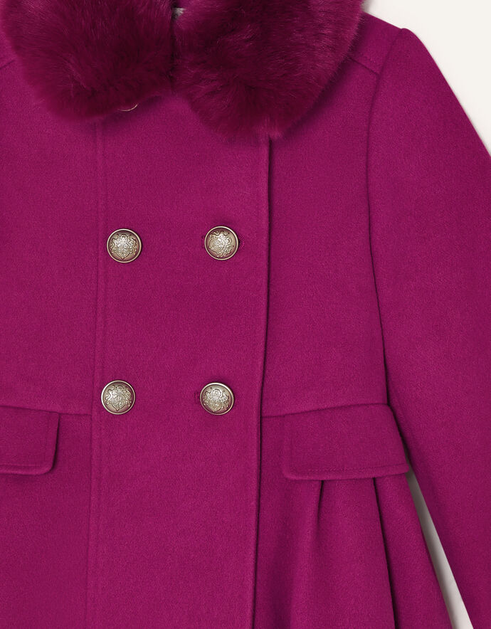 Faux Fur Collar Skirted Coat Pink | Girls' Coats & Jackets | Monsoon UK.