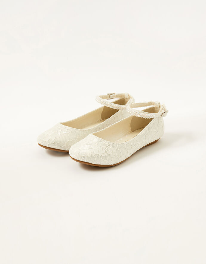Lace Pearl Ballerina Flats Ivory