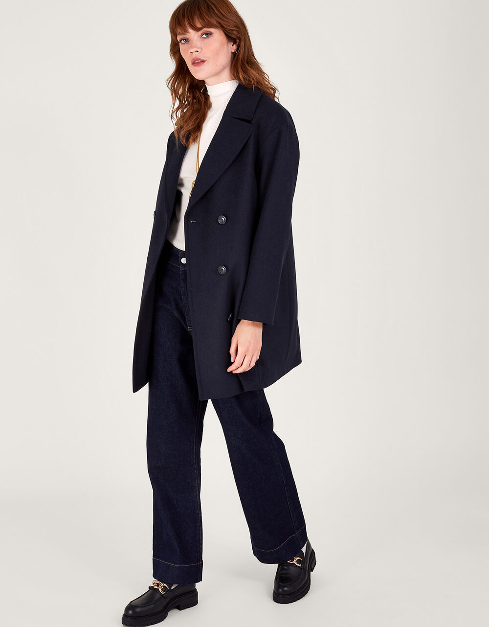 Madi Short Double Breasted Coat Blue | Women's Coats | Monsoon UK.