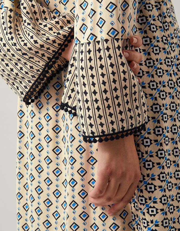 Jemmie Print Long Sleeve Midi Dress Ivory