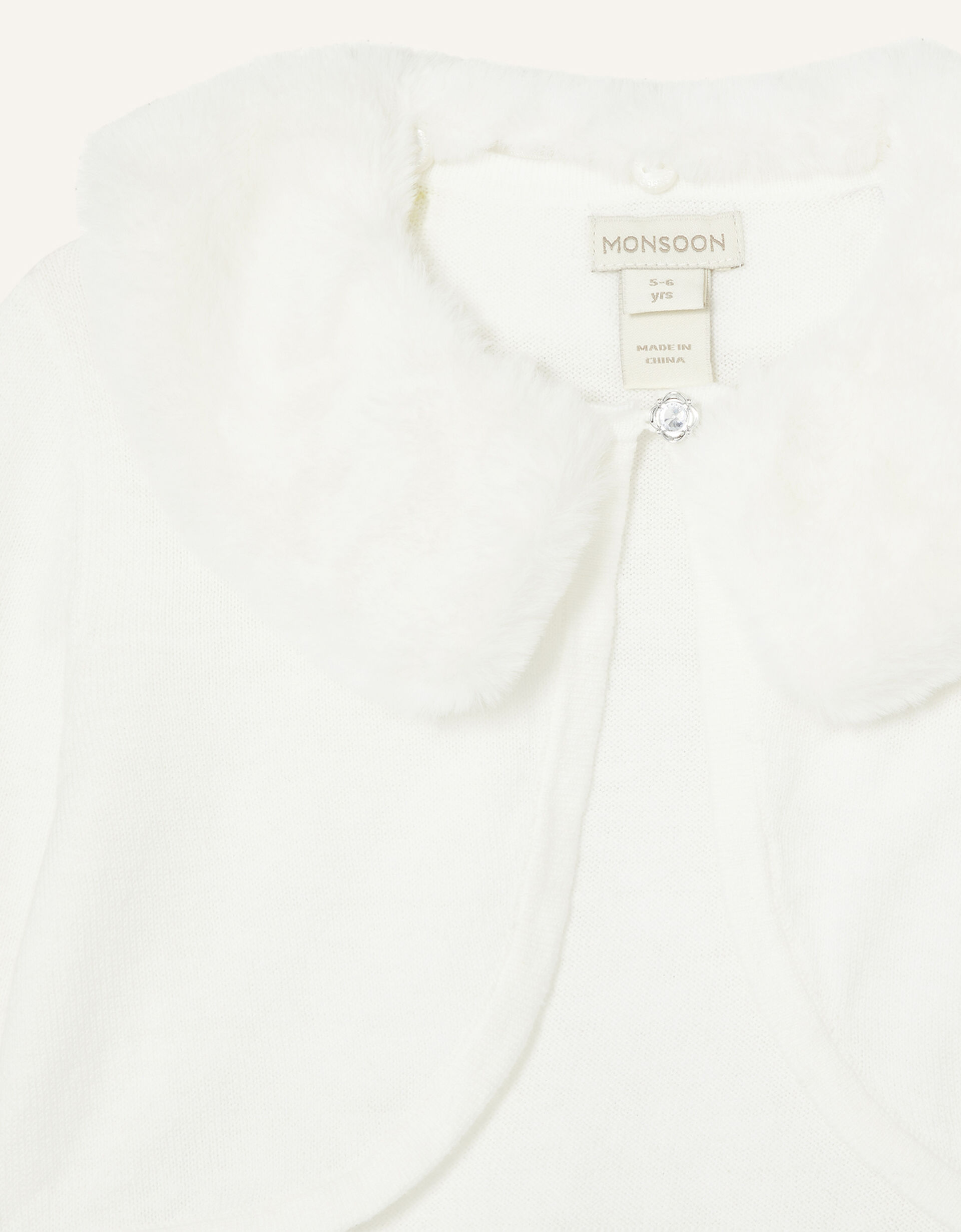 Super-Soft Faux Fur Collar Cardigan Ivory | Girls' Cardigans | Monsoon UK.