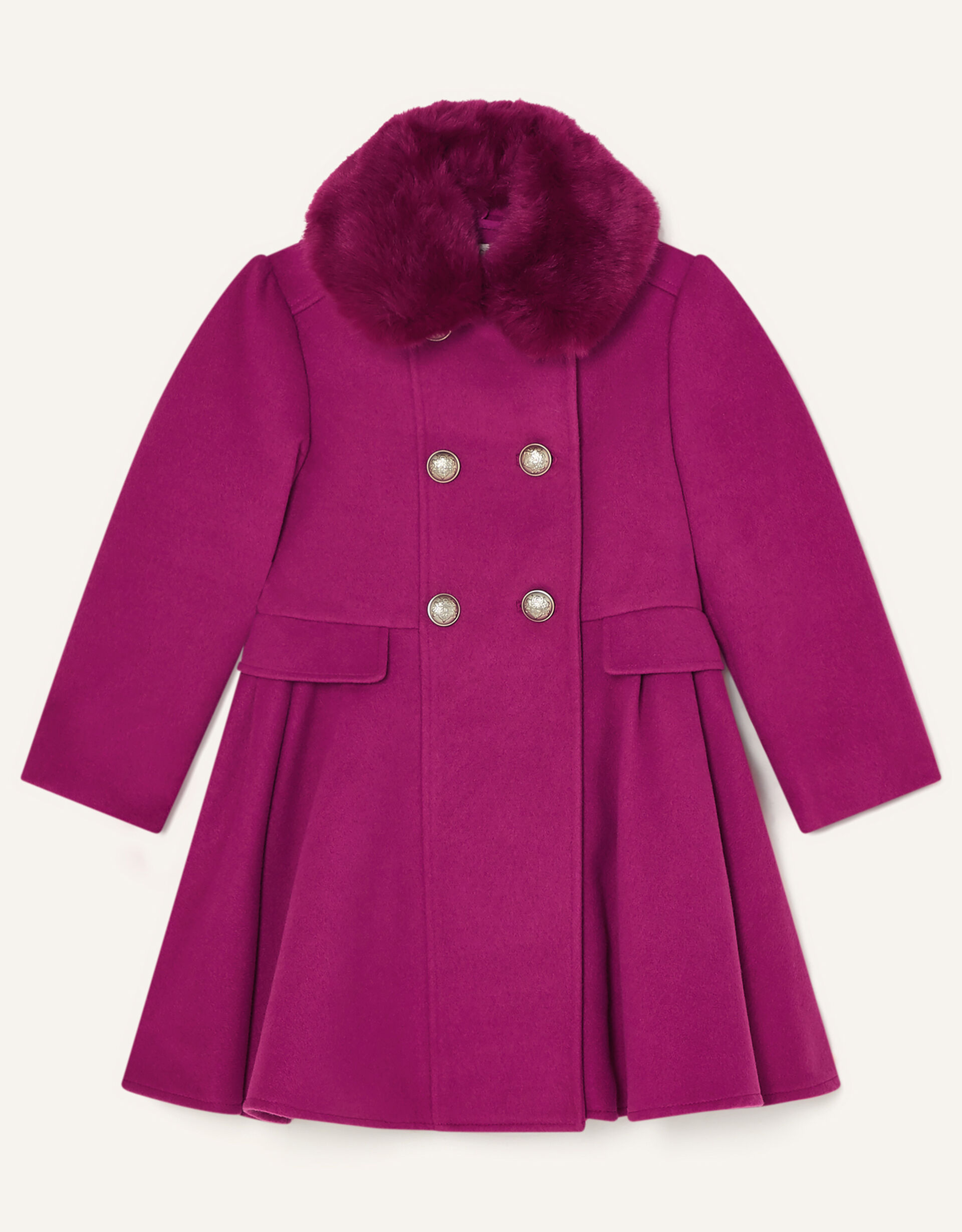 Faux Fur Collar Skirted Coat Pink | Girls' Coats & Jackets | Monsoon UK.