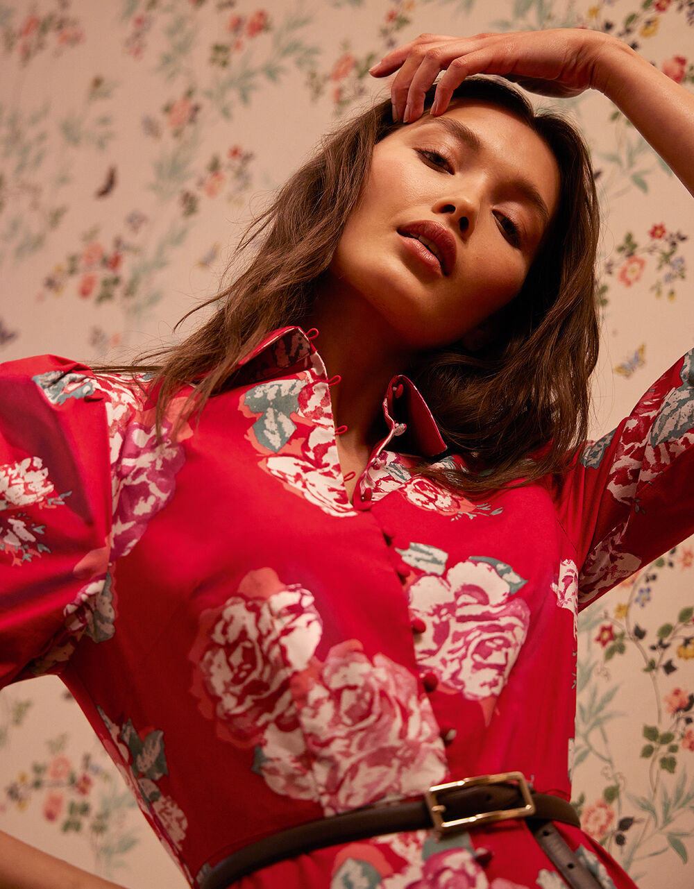Robyn Rose Floral Shirt Dress Red | Evening Dresses | Monsoon UK.