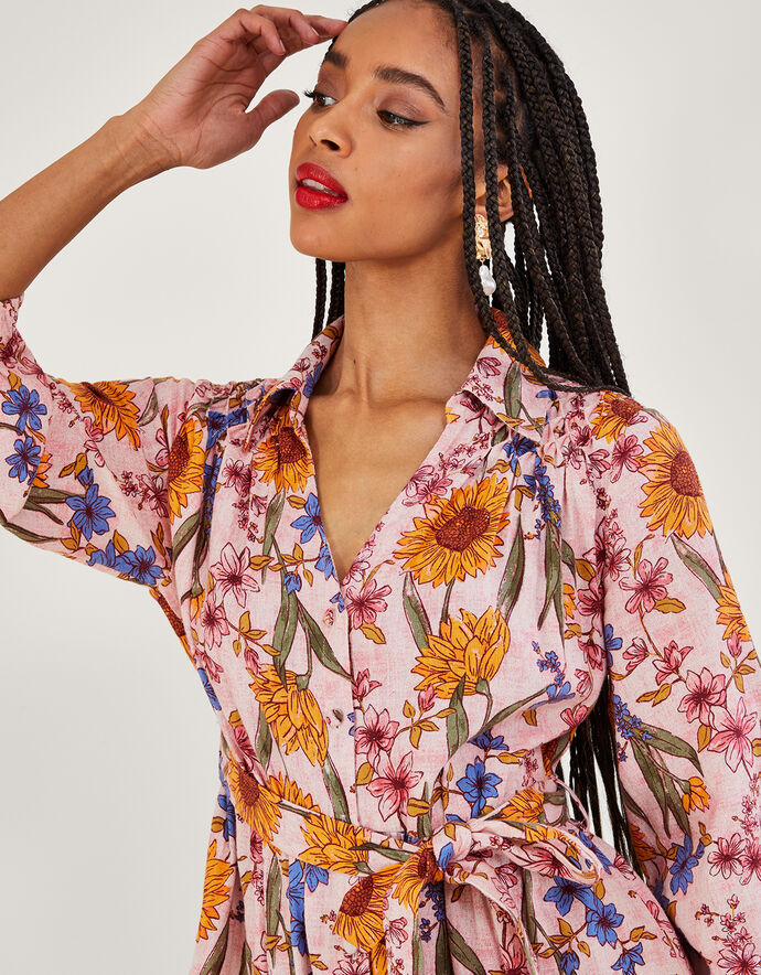 Leilah Shirt Dress in Linen Blend Pink | Day Dresses | Monsoon UK.