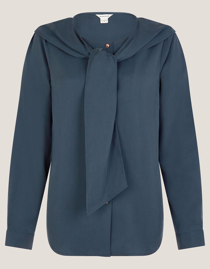 Drew Tie-Neck Blouse Blue | Tops & T-shirts | Monsoon UK.