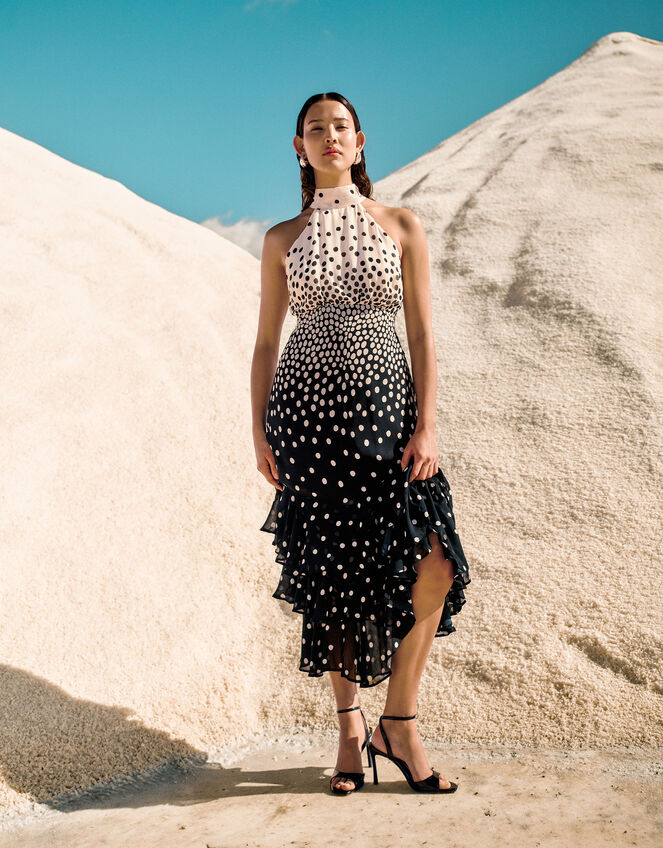 Octavia Spot Ruffle Dress Black | Evening Dresses | Monsoon UK.