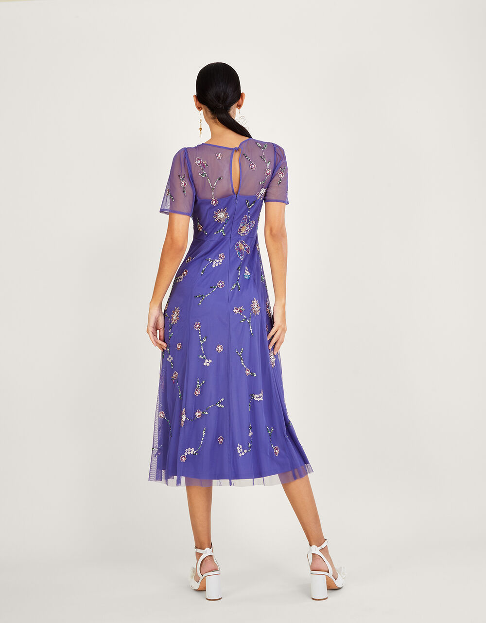 Kathy Embellished Midi Dress in Recycled Polyester Blue | Evening ...