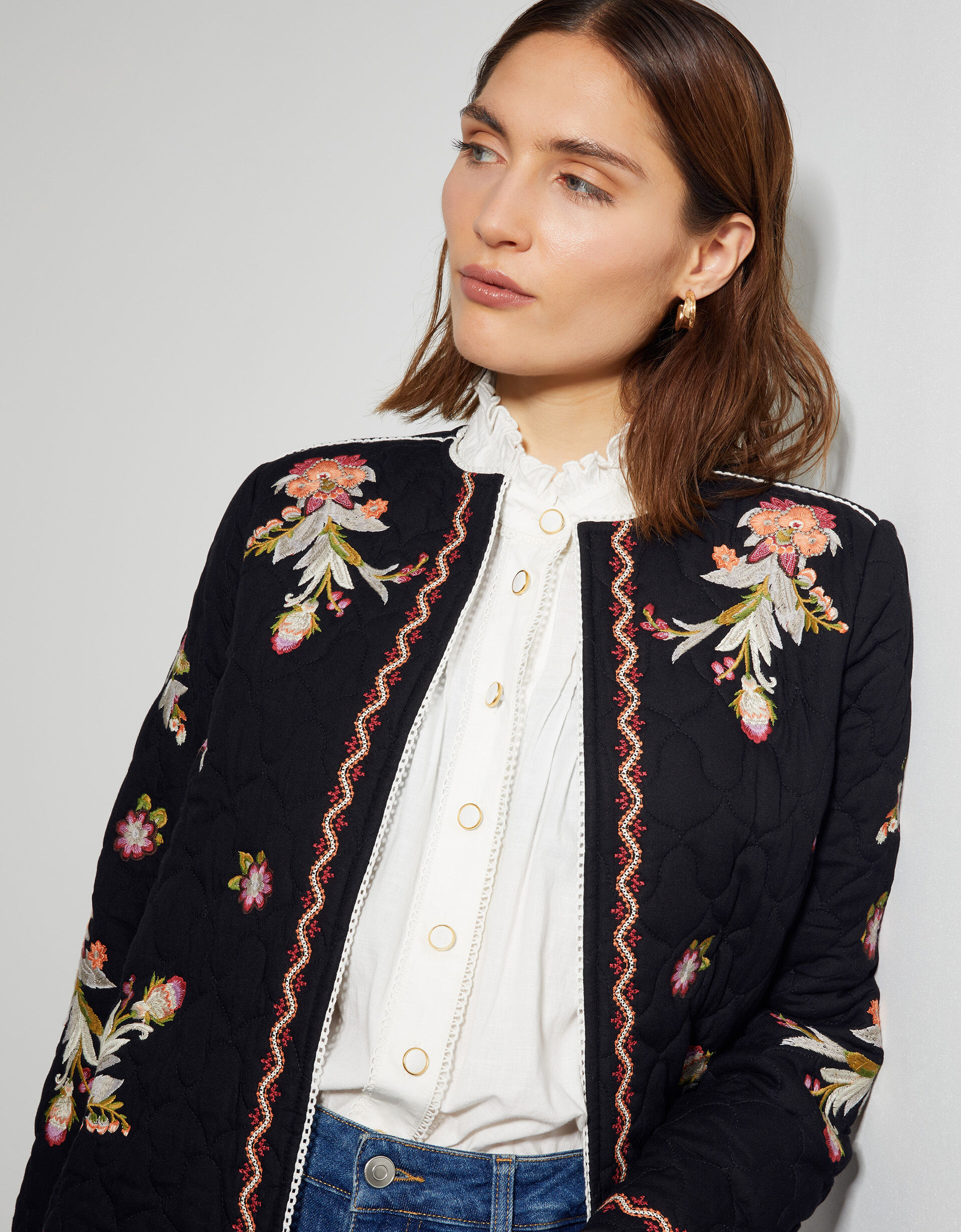 Elisha Floral Embroidered Quilted Jacket Black | Women's Jackets ...
