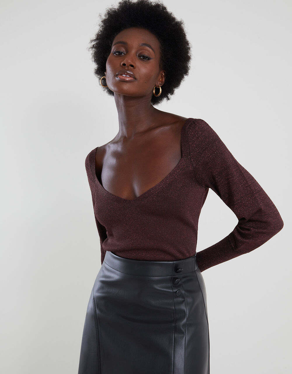 Metallic Sweetheart Jumper with LENZING™ ECOVERO™ Bronze | Jumpers ...