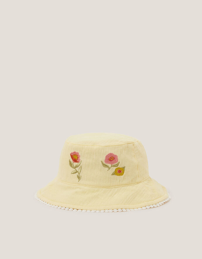 Baby Floral Embroidered Bucket Hat Yellow | Baby Accessories | Monsoon UK.