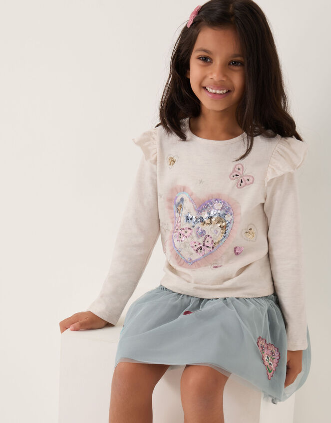 Sequin Heart Butterfly Long Sleeve Top Ivory | Girls' Tops & T-shirts ...