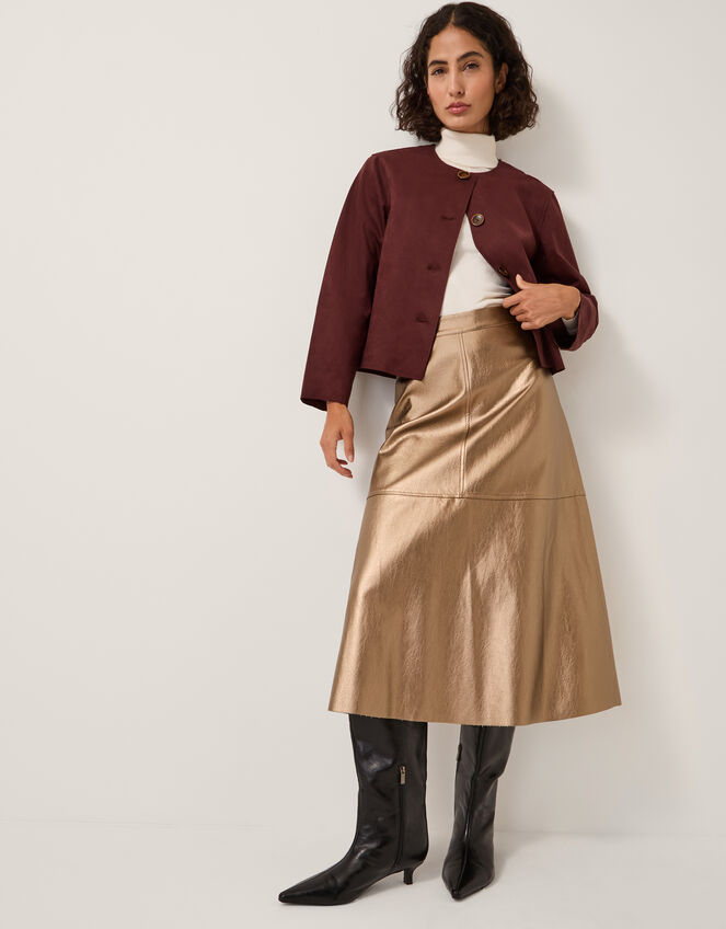 Pippa Faux Leather Midi Skirt Bronze | Skirts | Monsoon UK.