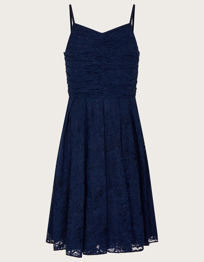 Maya Lace Strappy Short Prom Dress Blue