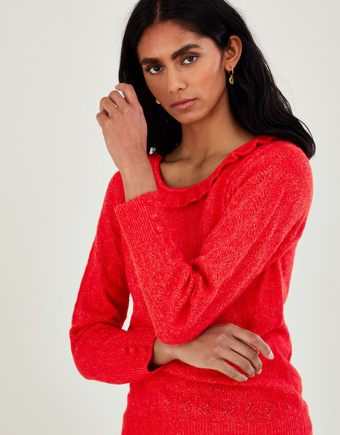 Scoop Neck Pointelle Jumper with Recycled Polyester Red | Jumpers ...