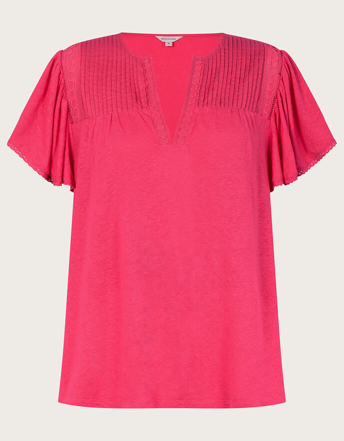 V-Neck Woven Top in Linen Blend Pink | Blouses & Shirts | Monsoon UK.