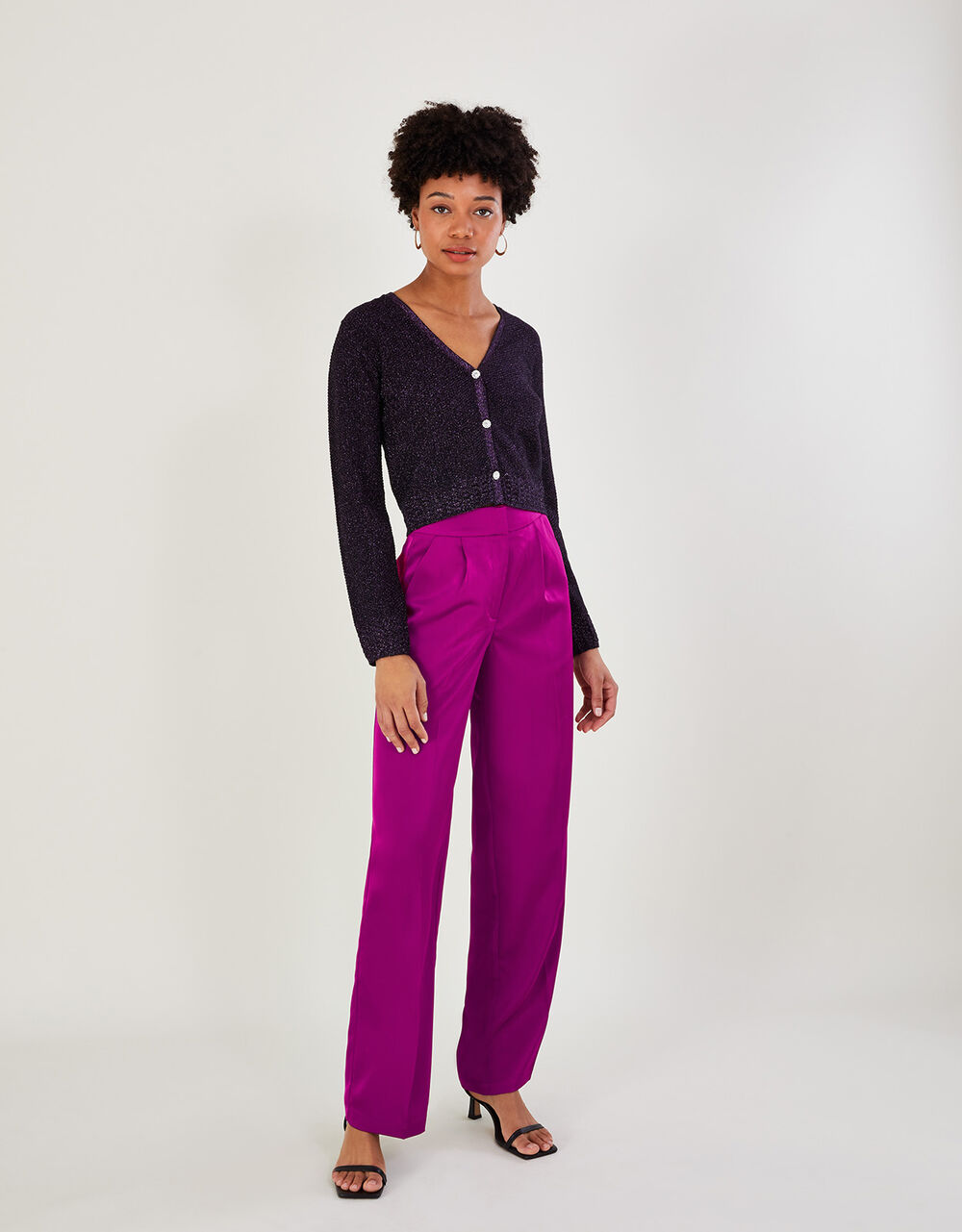 Short Metallic Cardigan Purple | Knitwear | Monsoon UK.