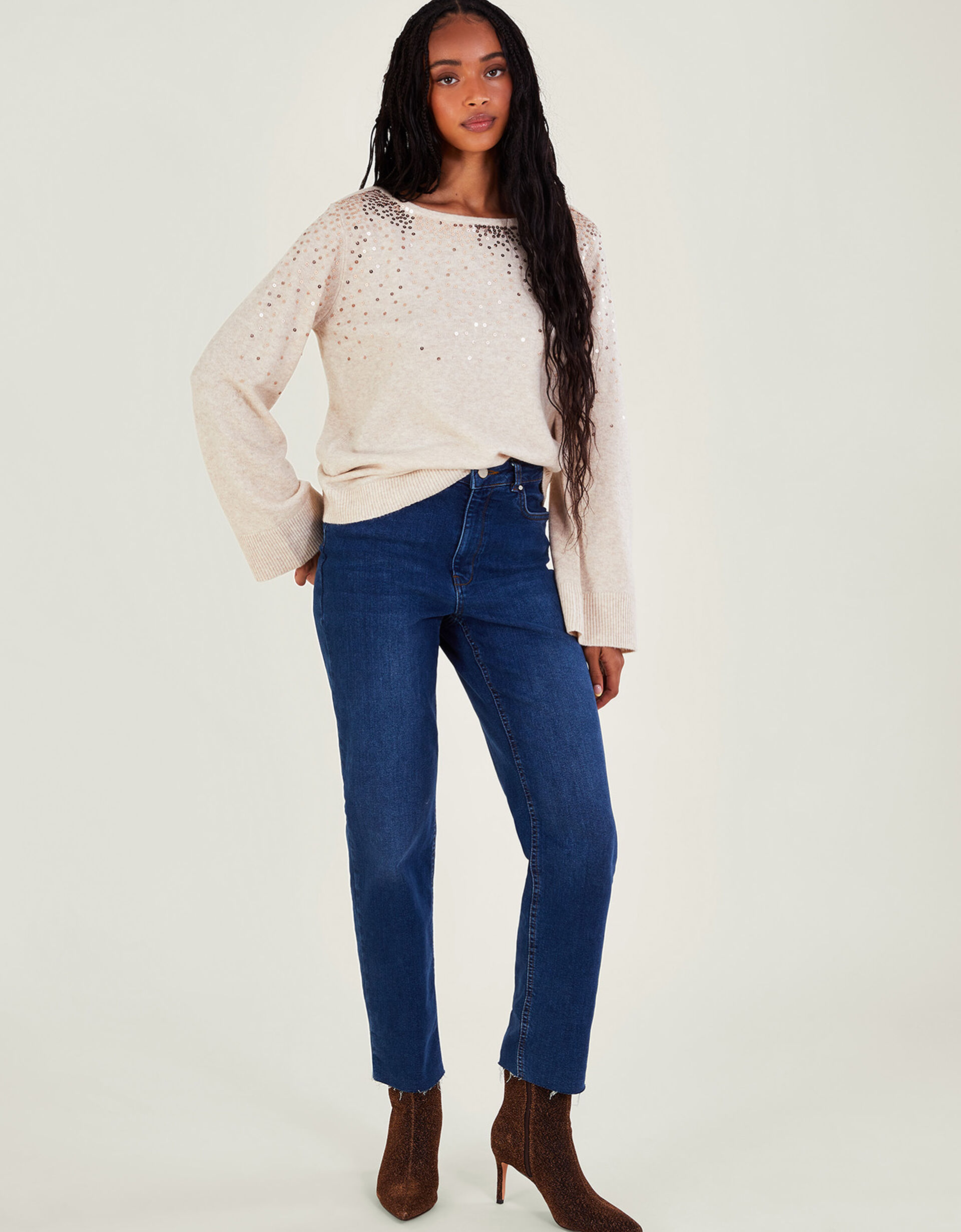 Serena Sequin Jumper Camel | Jumpers | Monsoon UK.