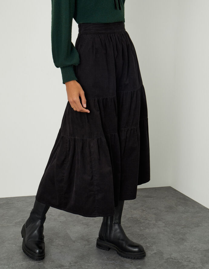 Tia Tiered Cord Skirt Black | Skirts | Monsoon UK.