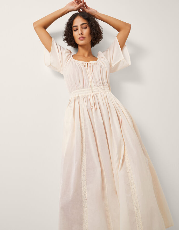 Lane Pintuck Lace Midi Dress Ivory